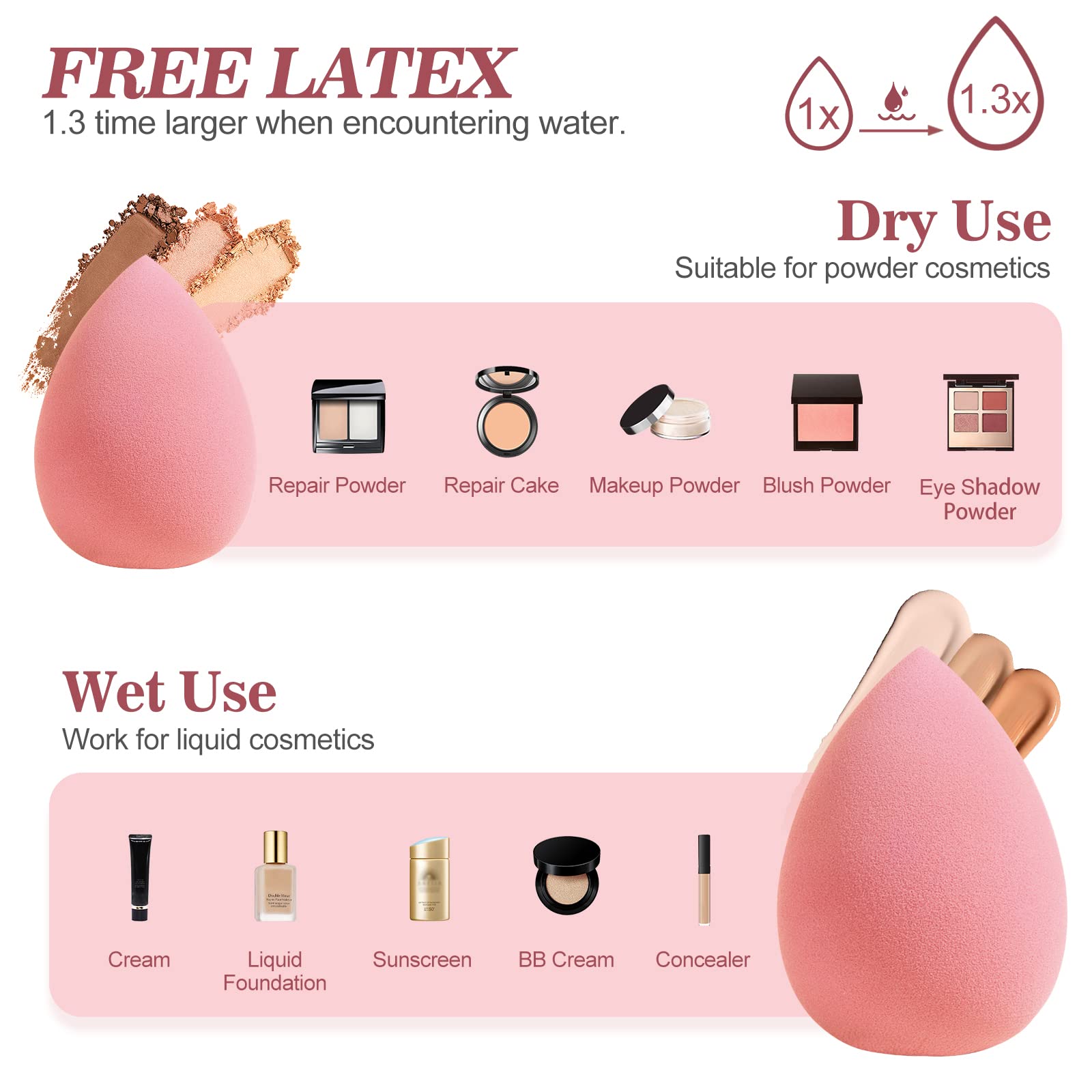 12PC Makeup Sponge Beauty Blender: WUZUN Make Up Sponges Set For Face Dry & Wet Use For Powder, Cream Or Liquid Application