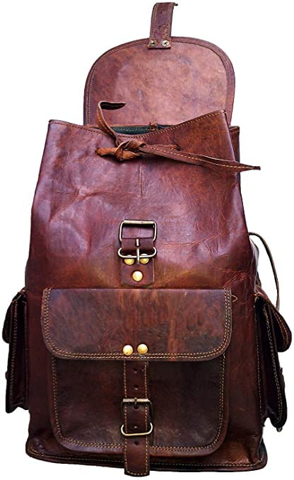 18" Brown Leather Backpack Vintage Rucksack Laptop Bag Water Resistant Casual Daypack College Bookbag Comfortable Lightweight Travel Hiking/Picnic for Men