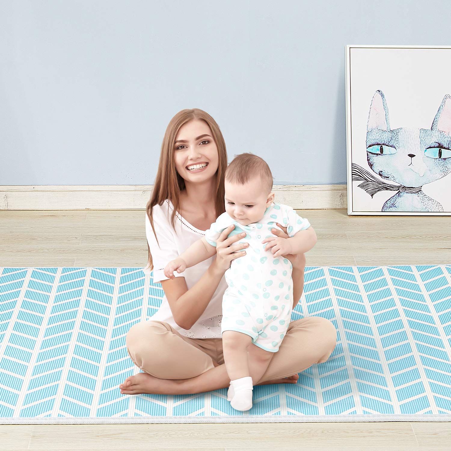 Angelbliss Play Mats for Babies - Haute Collection - Play Mat for Infants – Non-Toxic Baby Rug – Cushioned Baby Mat Waterproof Playmat – Reversible Double-Sided Kindergarten Mat (Medium - Blue)