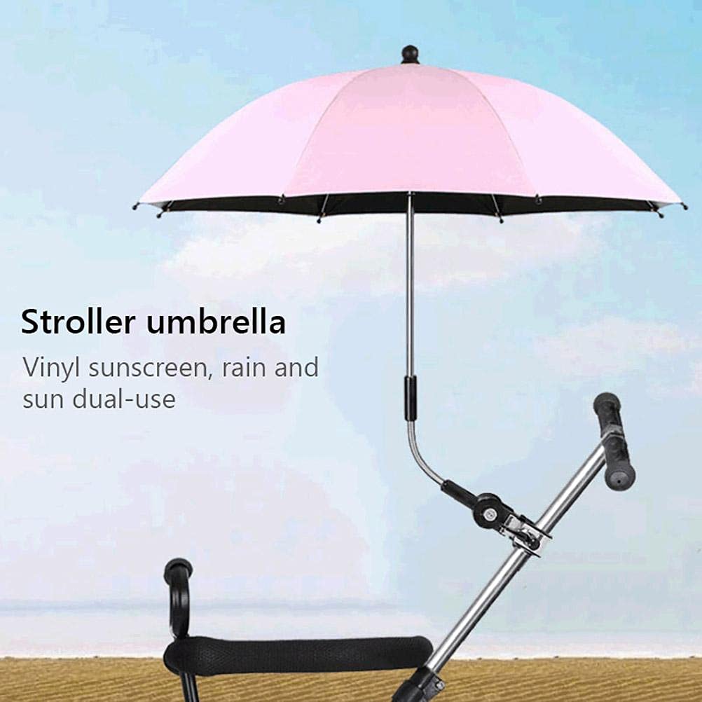 ICRPSTU Universal Pushchair Parasol Umbrella,Pram Parasol with Clamp Buggy Umbrella with Adjustable Clip on UV Protection Umbrella for Wheelchair Users Chair for Children (Black)