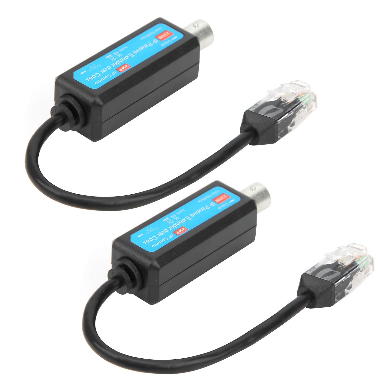2pcs IP Passive Extender, Over Coax Coaxial Network Transmitter 8MP HD Passive IPCoaxial Transmitter HD Network Extender for Web Camera