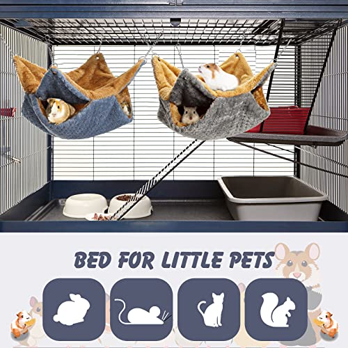 2 Pcs Pet Cage Hammock Soft Plush Bunkbed Hanging Hammock Warm Double Layer Ferret Hammock Small Pet Hammock Accessories for Rat Guinea Pig Sugar Glider Squirrel (Blue, Gray, Soft Style)