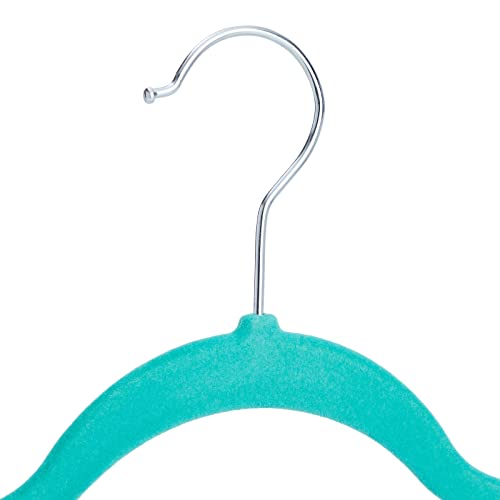50 Pack Slim Non Slip Teal Velvet Hangers with Cascading Hooks for Clothes, Shirts, Suits, Dresses, Coat, Pants, Heavy Duty Durable Hangers, Lightweight, Space Saving (18 In)