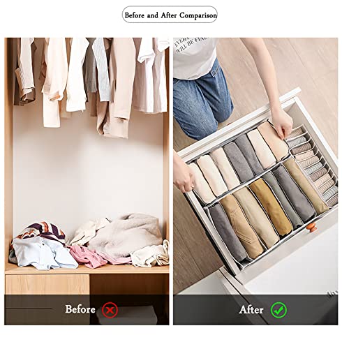 4Packs Wardrobe Clothes Organizer, Washable Drawer organizer Clothes, Folded Clothes Storage Organizer for Bedroom Dorm Room (4Packs:2Jeans+2Socks, Gray)