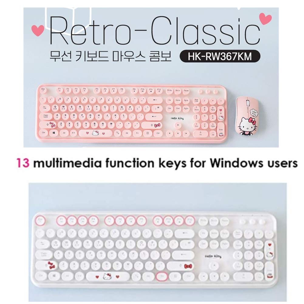 Digital Ventus Hello Kitty Retro Keyboard + Mouse Set, Keyboard Korean/English (Pink)