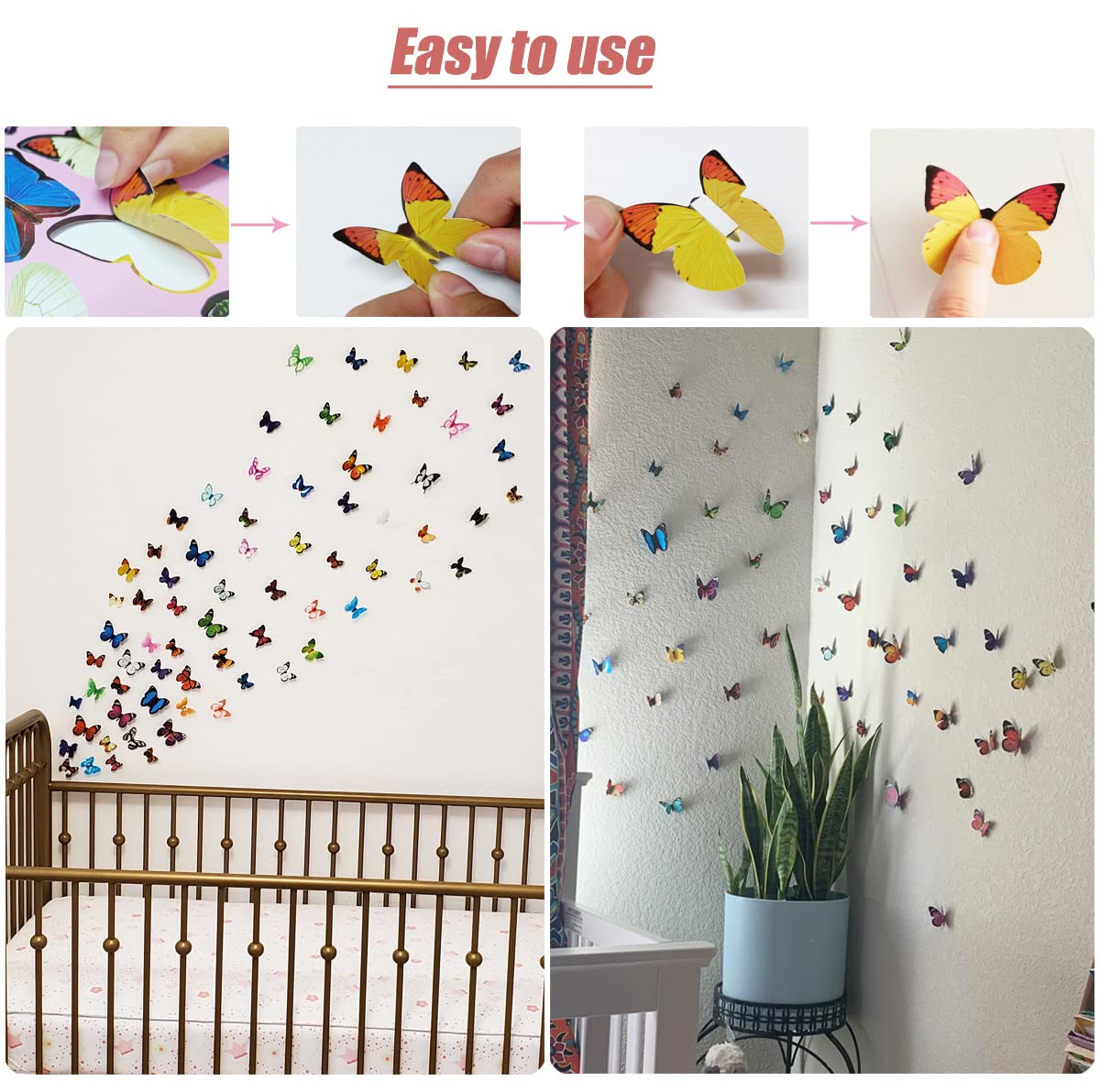 100 PCS Butterfly Dragonfly Wall Sticker, 3D Butterflies Decor Dragonfly Butterfly Decals for Removable Mural Stickers Home Bedroom Decoration