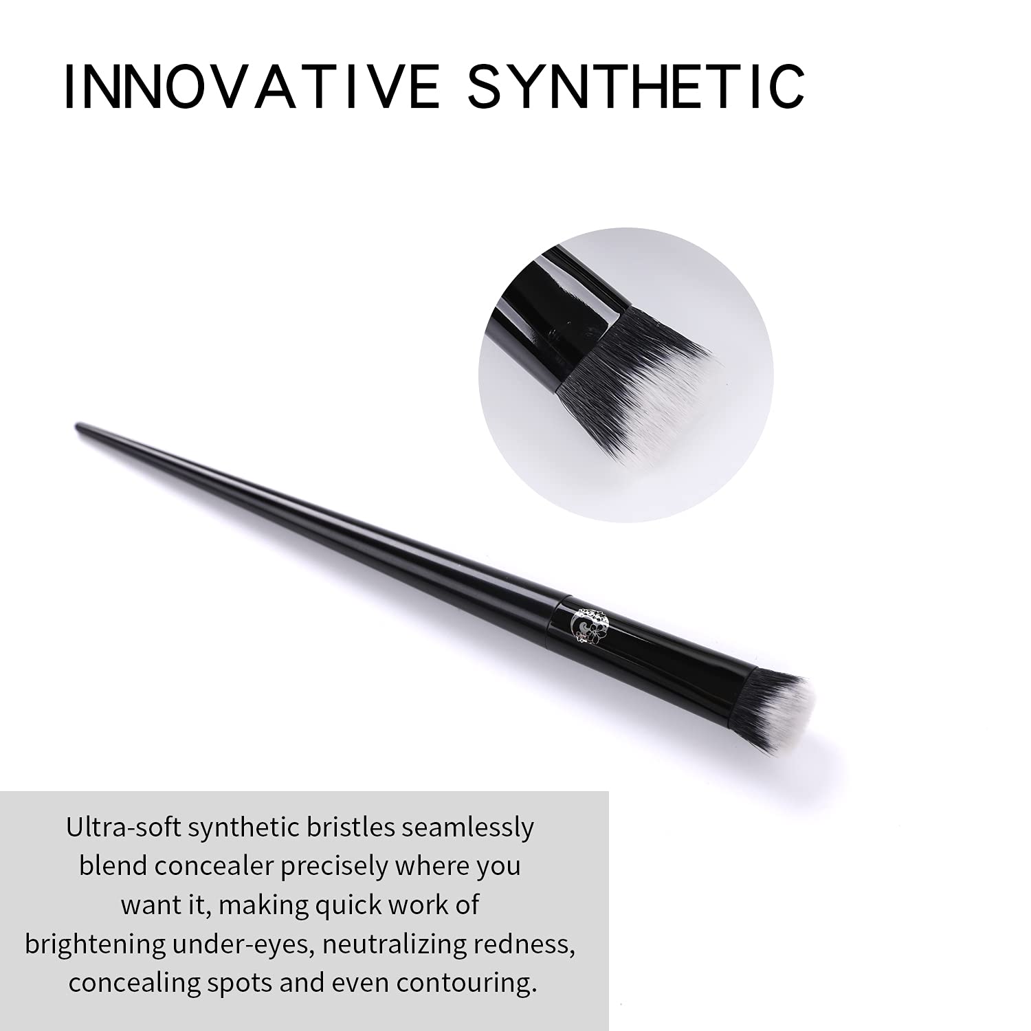 ENERGY Precision Concealer Brush Under Eye Nose Contour Foundation Brush for Liquid Cream Foundation Powder Eyebrow Concealer Blending Baking Buffing Vegan Premium Synthetic Makeup Brush Black