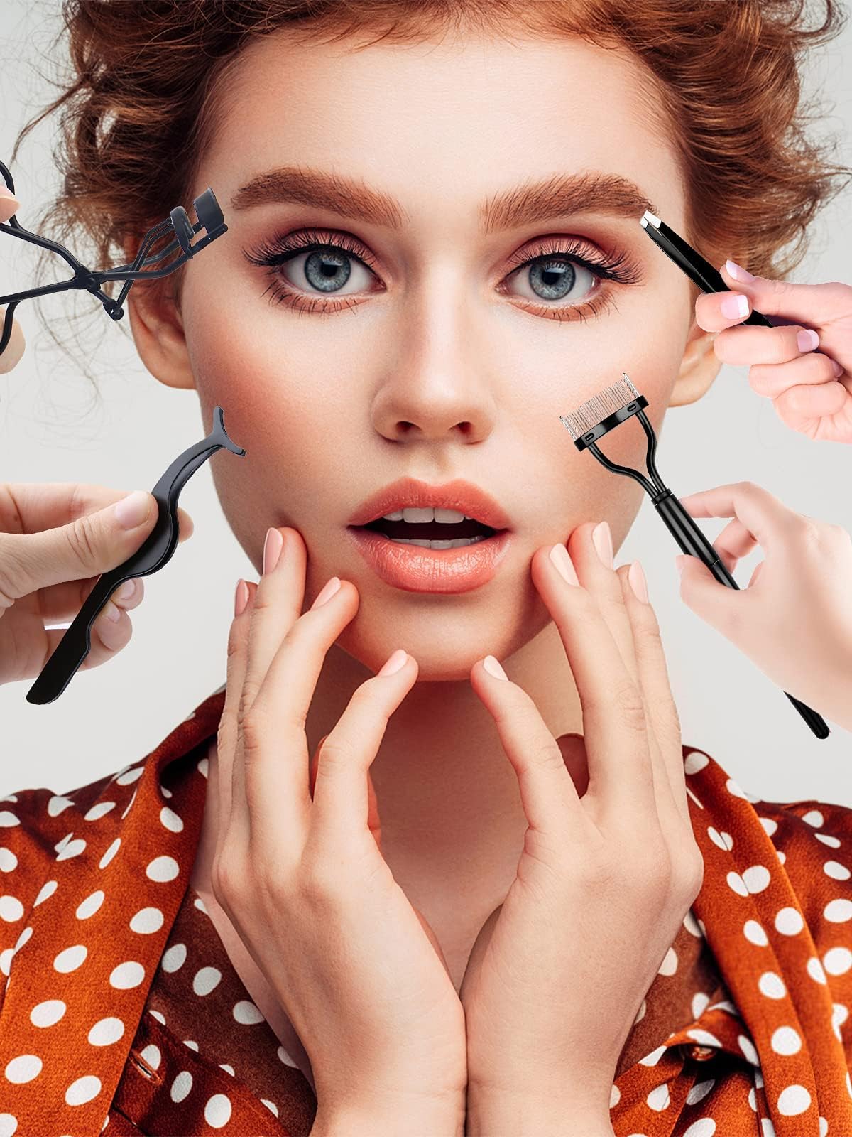 EBANKU 7pcs Eyelash Comb Brush Tools Eyebrow Brush Comb Eyelash Separator Tool Professional Eye Brow Spoolie Brushes for Makeup Grooming Eyelash Curler Silicone Refill Pads Tweezers Scissors