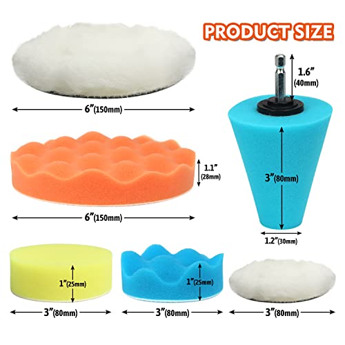3β & 6β Buffing Polishing Pads Kit with 5/8-11 Thread Backing Pads for Polisher & Electric Drill, Car Foam Pads Hex Shaft Conical Polishing Sponge for Car Body Wheel Polishing and Cleaning, 21 PCS