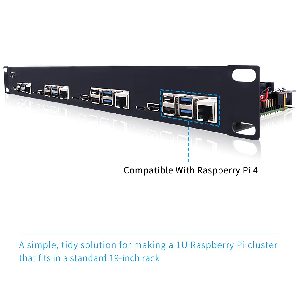 GeeekPi 1U Rack Mount for Raspberry Pi 4, 19" 1U Rackmount Supports 1-4 Units with 4pcs Fans, Aluminum Heatsinks, Micro HDMI Boards, TF Card to FPC Boards for Raspberry Pi 4B