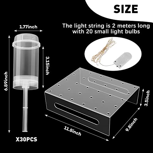 30 Hole Push Pop Cake Stand and 30 Packs Push up Cake Pop Shooter Plastic Pop Containers Cake Pop Holder with LED Lights for Halloween Wedding Candy Ice Cream Dessert Display (Square)