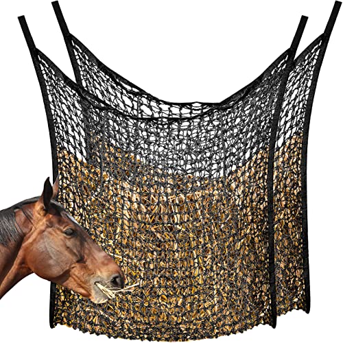2 Pcs Slow Feed Hay Net Hay Feeder Hay Bags for Horses Goat Stall Trailer Horse Feeding Supplies (Black,35 x 31 Inch)