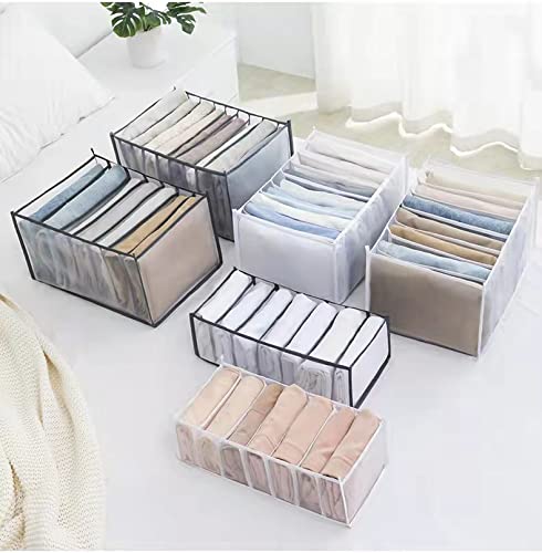 3 Pack Washable Wardrobe Clothes Organizer, Jeans Leggings Compartment Storage Box Closet, Drawer Organizers for Clothing, Folding Clothes Mesh Separation Organizer (White Jeans+T-shirts+Leggings)
