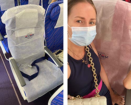 2pcs Protective Airplane Seat Covers for Travel Automotive Seat Cover Plane Protector Cars Taxi Train Public Transit Bus Disposable/Reusable Hygienic (Light, 2-Pack)