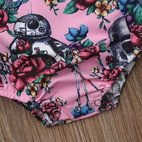 Axupico Baby Girl Romper Clothes Newborn One Piece Romper Floral Sleeveless Backless Ruffle Sleeve Princess Summer Clothes (Pink, 6-9Months)