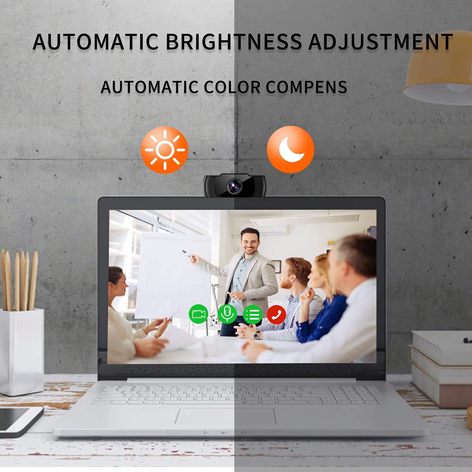 1080P Webcam with Microphone, USB 2.0 Desktop Laptop Computer HD Web Camera with Auto Light Correction, Plug and Play for Windows Mac OS, for Video Live Streaming, Conference, Gaming, Online Classes