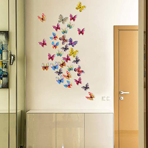 eoorau 24pcs Butterfly Wall Decals - 3D Butterflies Removable Mural Wall Stickers for Kids Home Room Bedroom Decoration