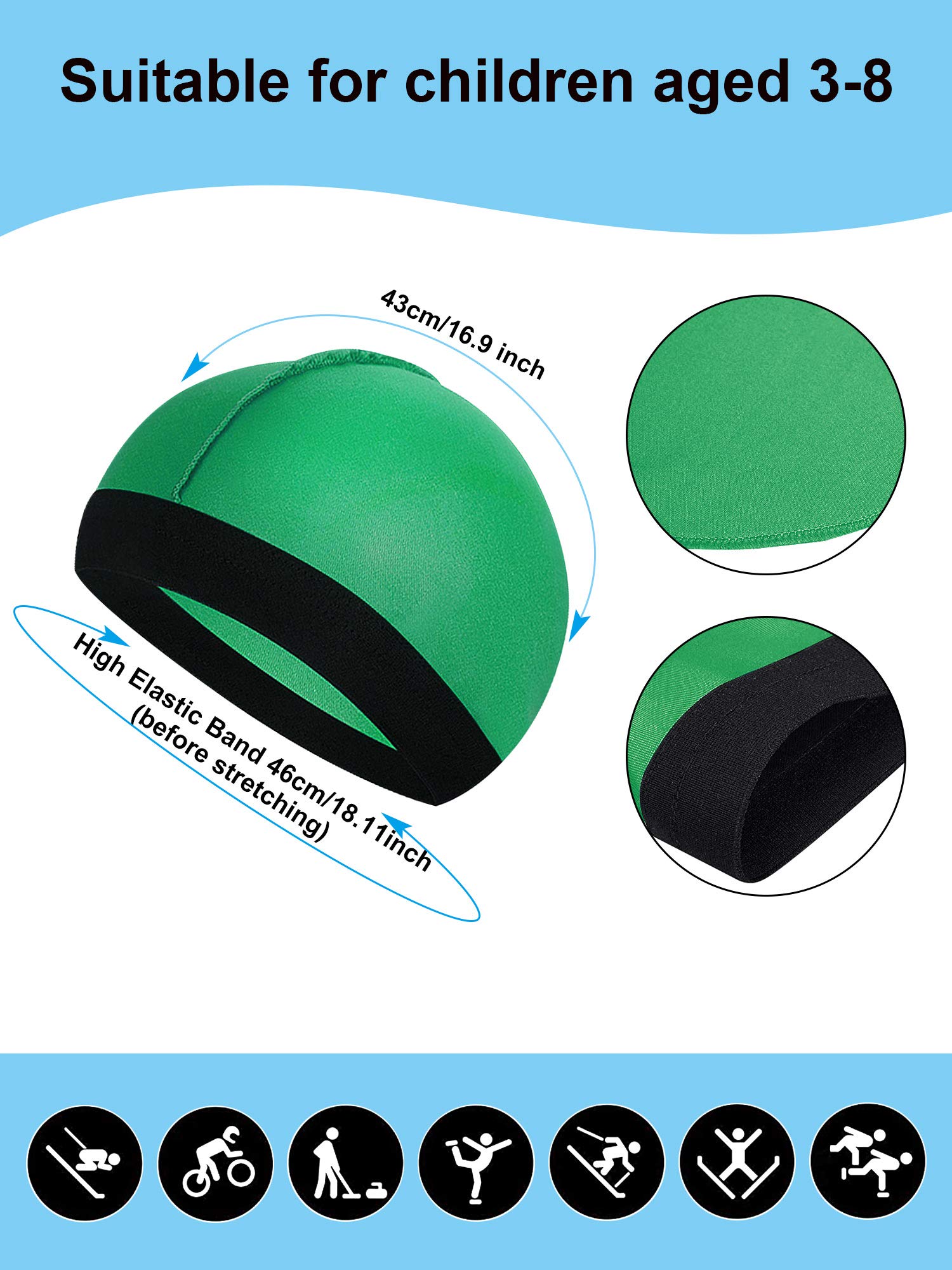6 Pieces Kids Satin Wave Caps Unisex Baby Beanie 360 Wide Strap Skull Caps(Green, Red, Blue, Yellow, Black, Gray)