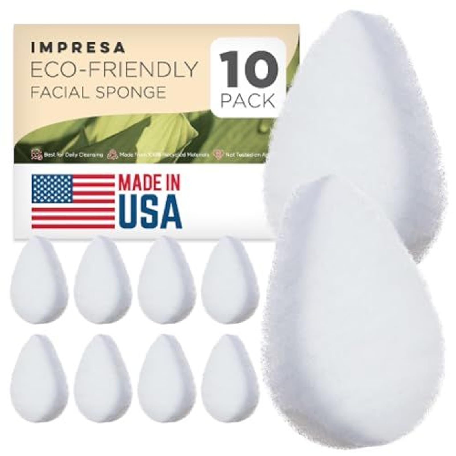 Impresa [10 Pack] Facial Sponges for Cleansing and Exfoliating - Natural Facial Scrubber Exfoliator for Your Skincare Routine, Made from Recycled Materials - Made in USA