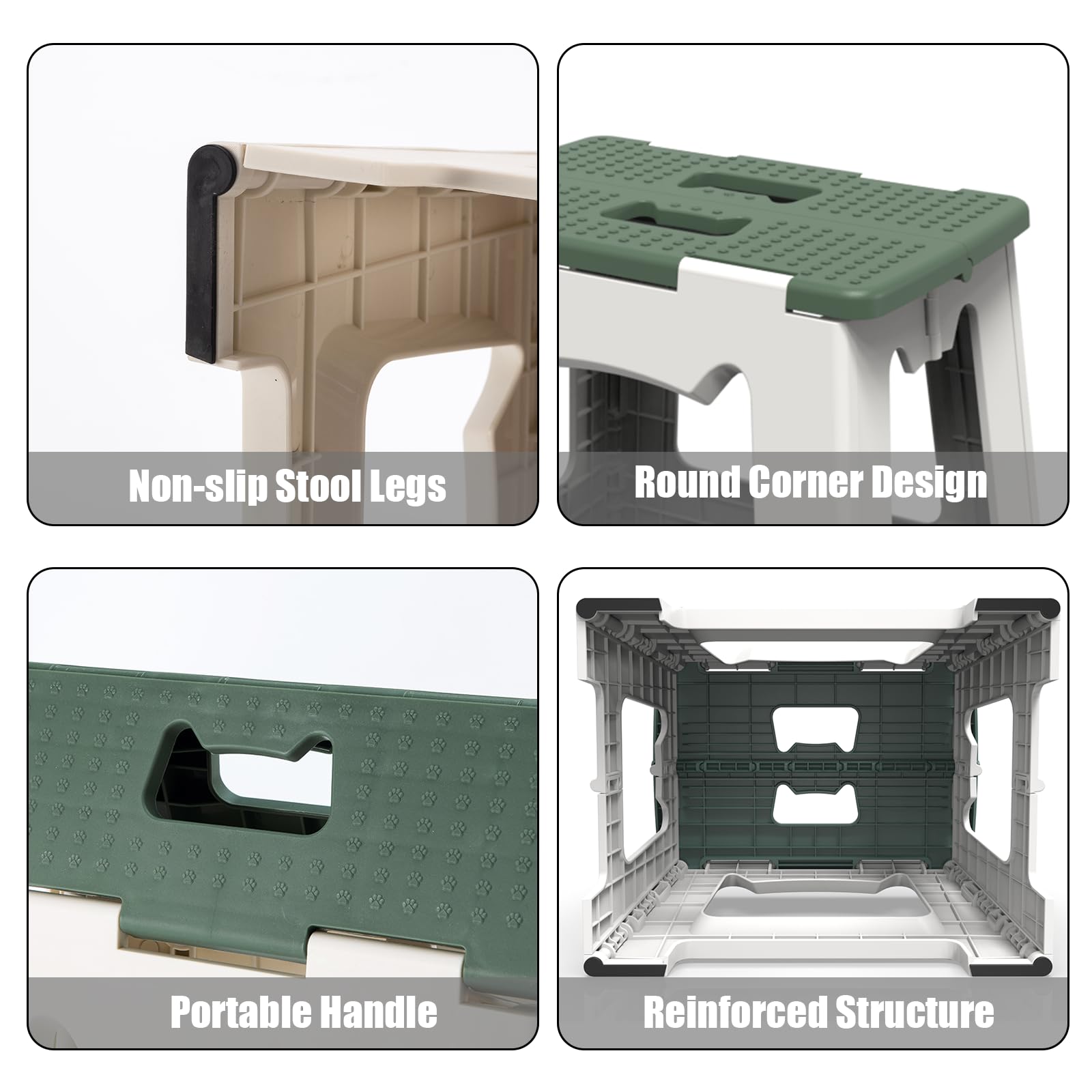 13" Folding Step Stool for Adults and Kids, Folding Stools with Portable Handle - Holds Up to 300 lbs - Plastic Foldable Step Stool for Home Office Bathroom Outdoor (Green)