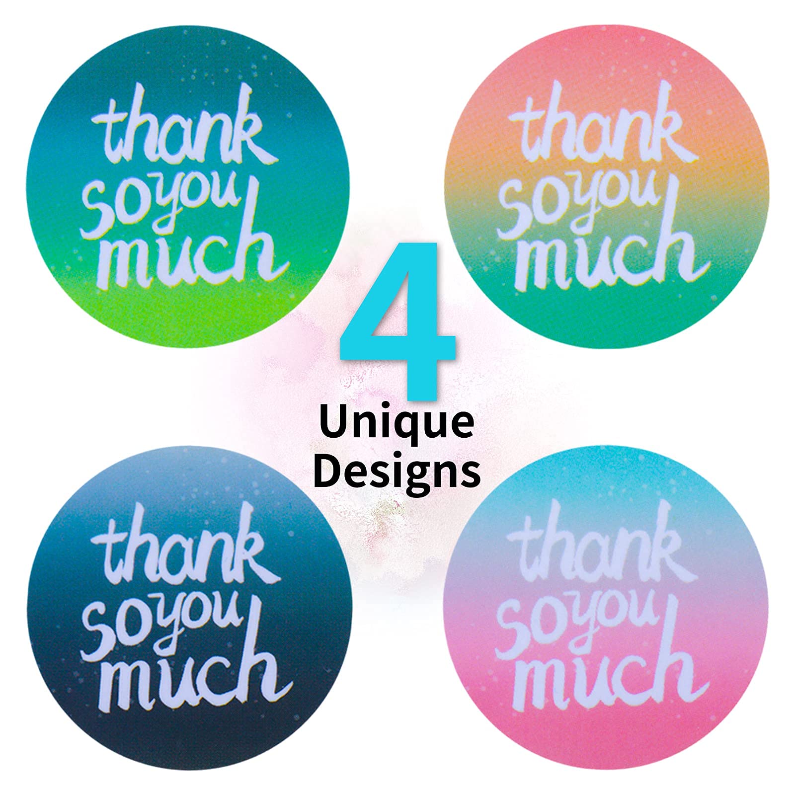 Thank Your Stickers,1000PCS Gradient Thank You Labels 1" Fashion Thank You Stickers Rolls 4 Designs for Bakery Package, Envelop Seal, Gift Box, Bubble Mailer, etc