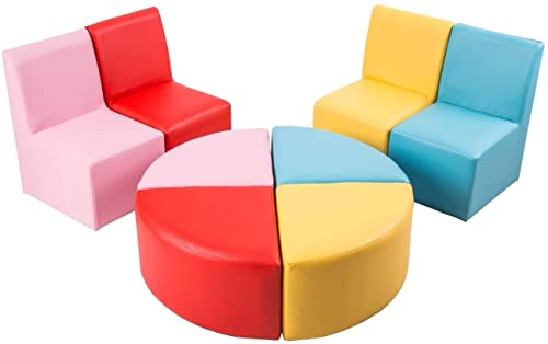 AIIT Kinlife Kids Table and Chair Set - 8PCS Soft Foam & PVC Seating Set Sofa Toddler Stools Colorful Table for Preschool Playroom Classroom Daycare