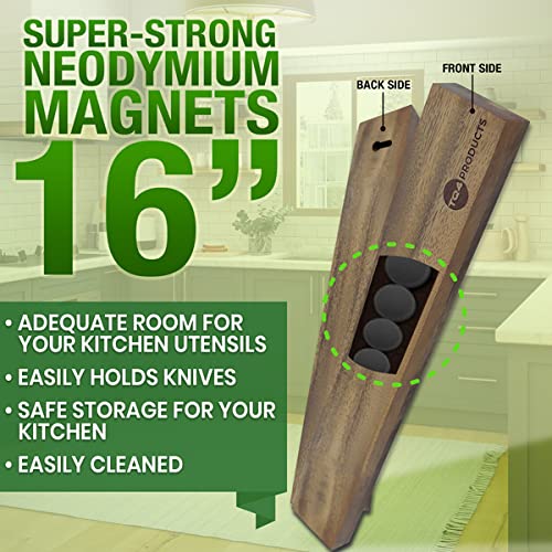 Wood Magnetic Knife Holder 16inch with Powerful Magnets Strong and Thick Wall Mount Knife Rack Easy to Install and Space Saver Organizes Your Kitchen - Multifunctional Magnet Holder, Knives Excluded