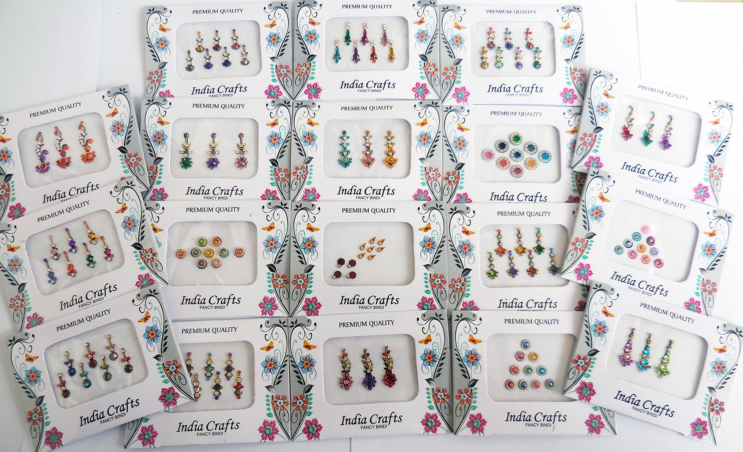 12 Combo Bindi Packs All in One- Multicolored Face Jewels Bindi Stickers Indian Forehead Tika