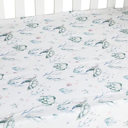 3PCS Crib Bedding Set Baby Minky Blanket Nursery Bed Skirt Set for Baby Girls & Boys(Green sea Turtle,3pc Set)