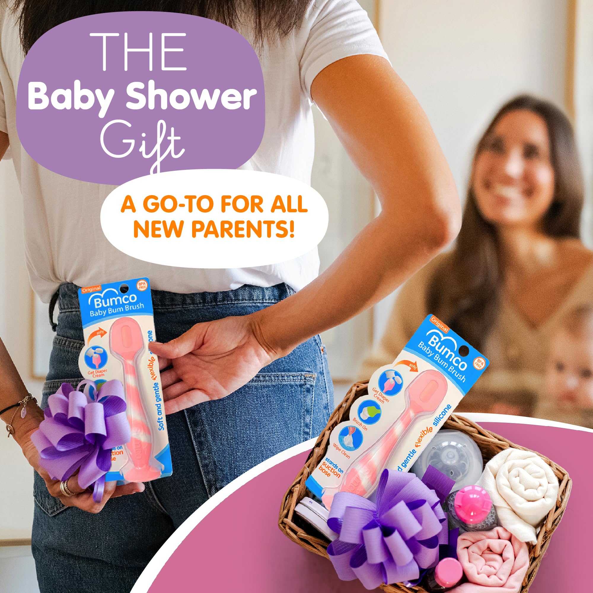 Bumco Baby Bum Brush - BPA-Free Diaper Cream Spatula with Suction Cup Base, Soft & Flexible Silicone, Wipe-Clean, Mom-Invented Diaper Bag Essentials (Light Pink Swirl)