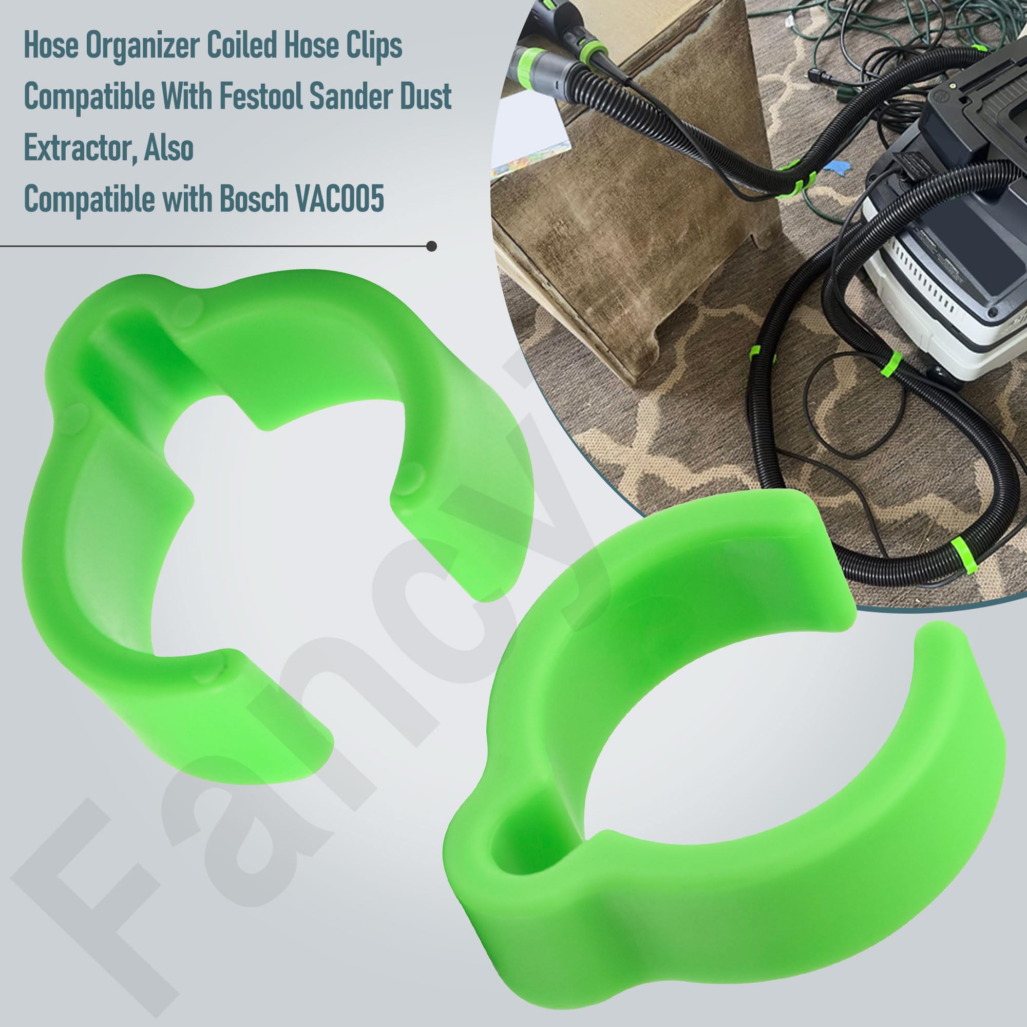 12 Pack Coiled Hose Clips Compatible with Festool Sander & Dust Extractor, Dust Hose Clips for Festool 27mm Vacuum Hoses - Green