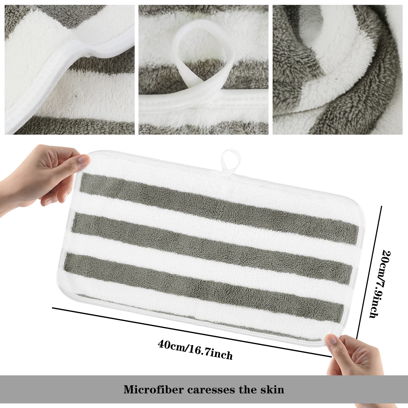 SUNLAND Microfiber Face Makeup Remover Cloths Reusable Facial Cleaning Towel Ultra Soft Washcloths 8inchx16inch,Grey Stripes 4 Pack