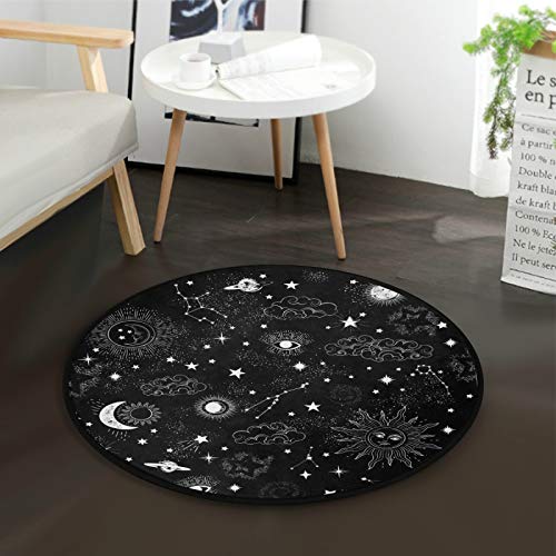Circular Rugs Sun and Moon for Bedroom 3 Ft Round Rug Small Area Rug Room Decor Washable