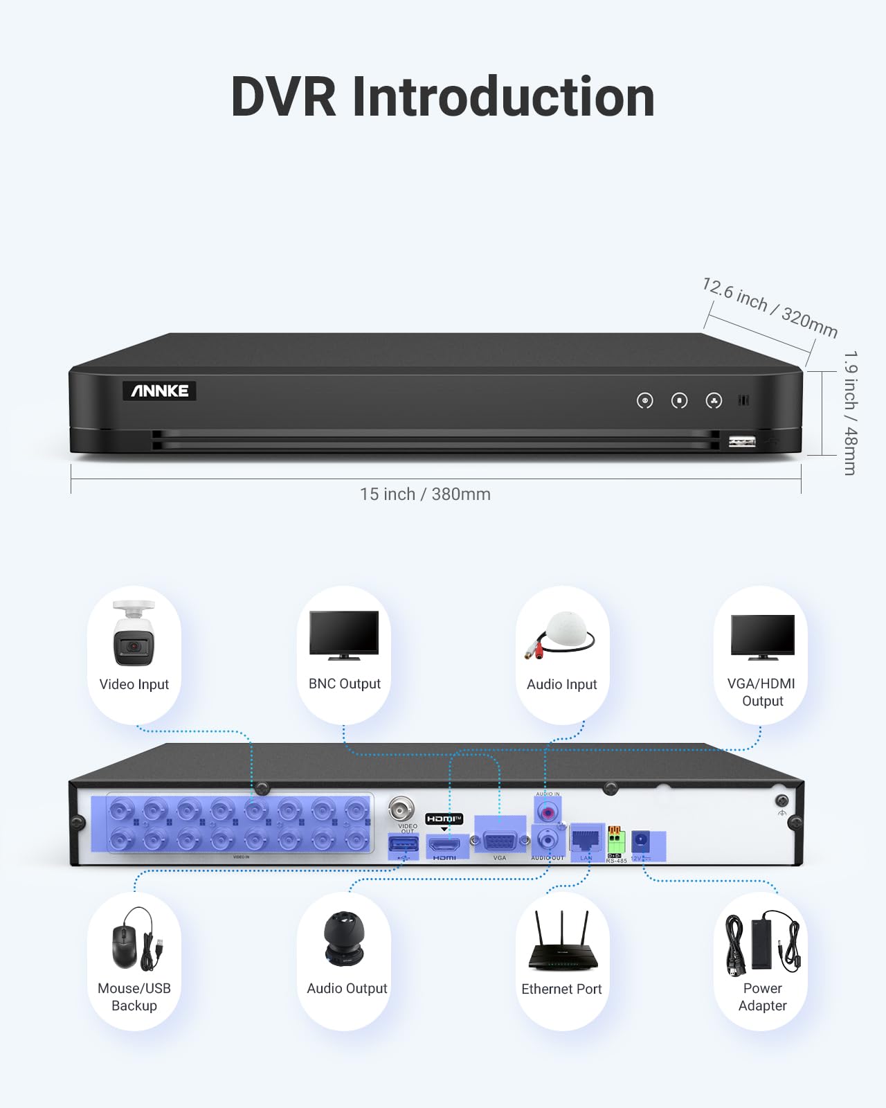 ANNKE 16CH 4K Security AI DVR with Motion Detection, 8MP H.265+ Surveillance CCTV Recorder for Home & Business, Compatible with Alexa, Easy Live View, Support TVI/AHD/CVI/CVBS/IPC Input, NO HDD