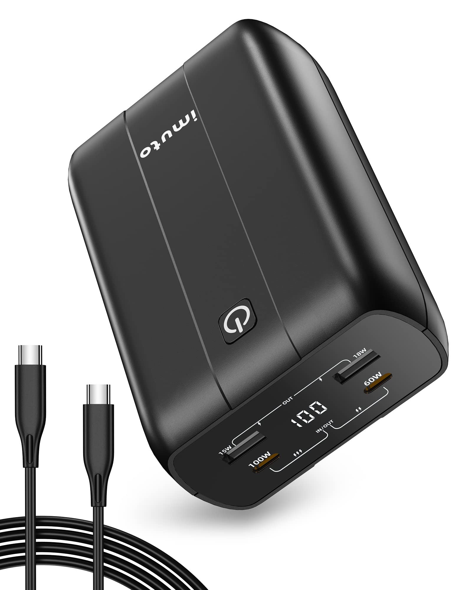 imuto 100W Laptop Power Bank, 20000mAh USB C Power Delivery Portable Charger with Dual USB-C PD (100W&60W) & 2 USB-A (15W&QC3.0 18W) Battery Pack Compatible with USB-C Laptops, iPhone, Huawei and More