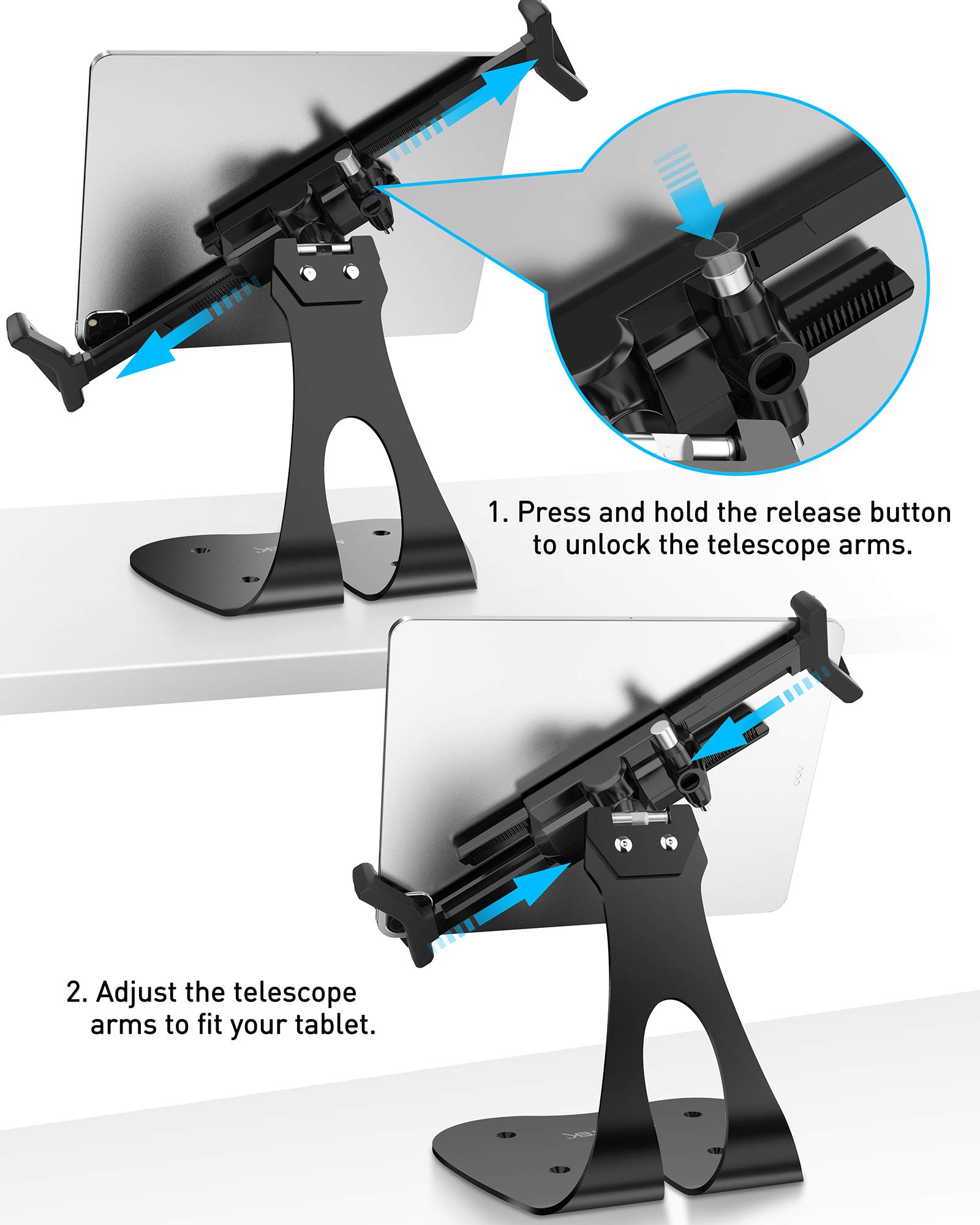 AboveTEK Anti-Theft iPad Stand, Universal Security POS Tablet Stand, Diagonally-Oriented iPad Locking Mount for 7-13 inch iPad, Galaxy with Security Cord and Key, 360° Swivel for Business and Retail