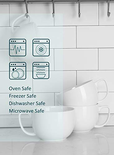 Teocera Porcelain Large Coffee Mugs Set, Jumbo Mugs, Soup Bowls with Handles, 24 Ounce for Coffee, Hot Cocoa, Cereal - Set of 4, White