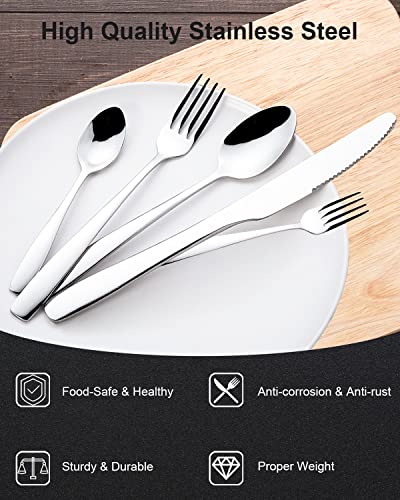 20-Piece Silverware Set for 4, JBGOYON Stainless Steel Flatware Set with Steak Knives, Mirror Polished Tableware Cutlery Set, Utensil Sets for Kitchen Include Knives Spoons Forks