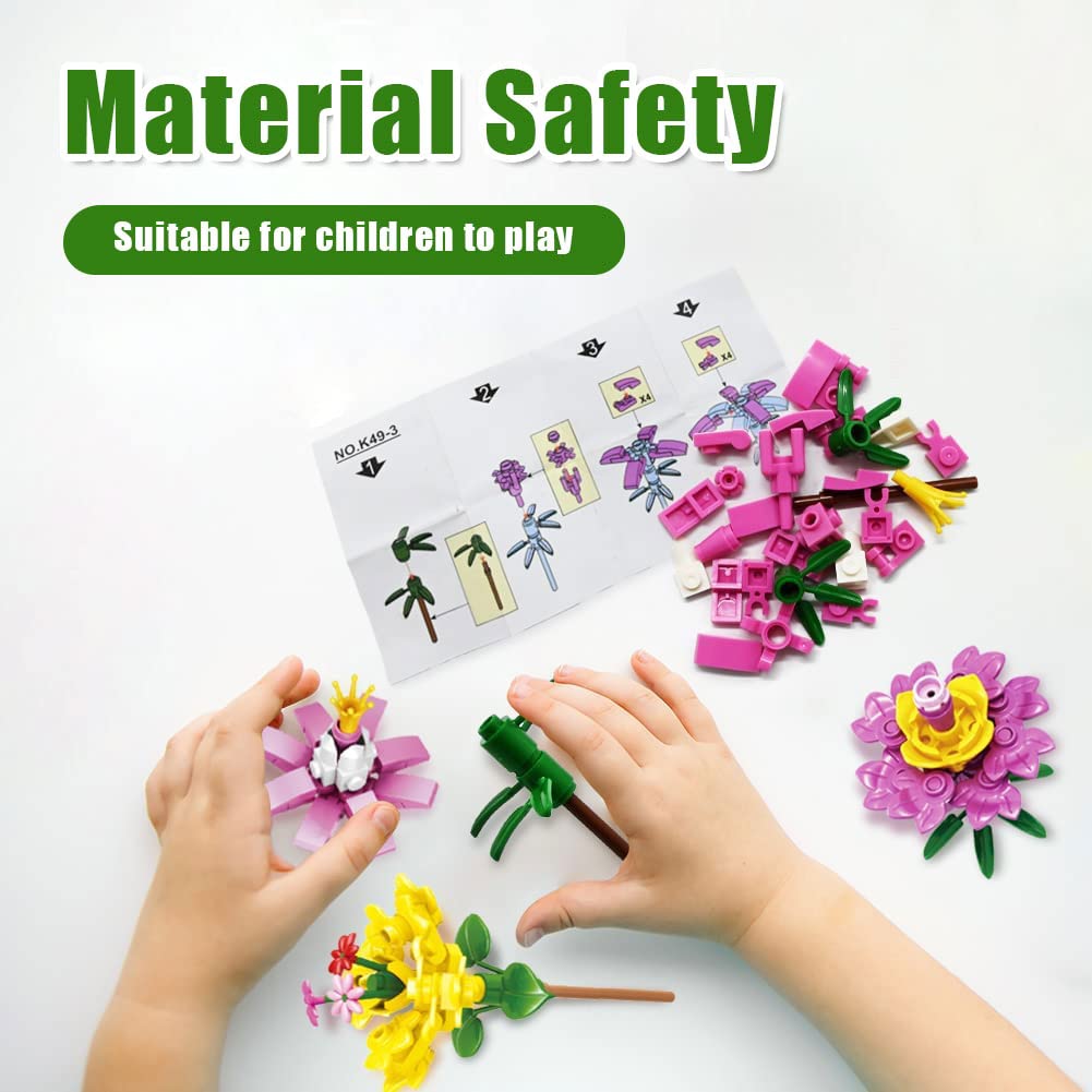 12PCS Easter Gifts for Kids,Easter Egg Fillers with DIY Flower Garden Building Block,Artificial Flowers Building Blocks Set for Easter Party Decorations(12PCS Bouquet)