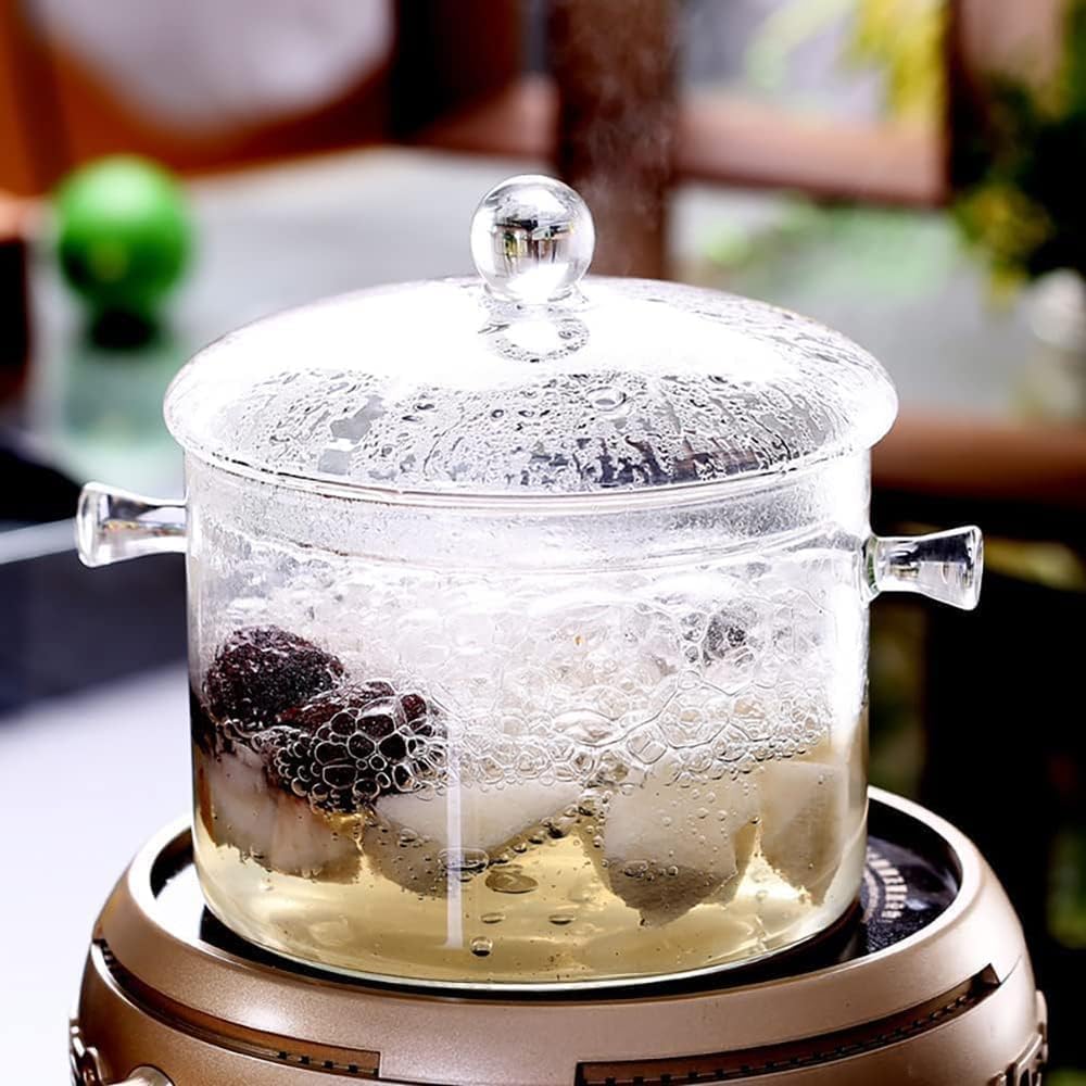 1900ml Glass Saucepan with Cover, Stovetop Cooking Pot and Pan with Lid and Handle Simmer Pot Clear Soup Pot, High Borosilicate Glass Cookware