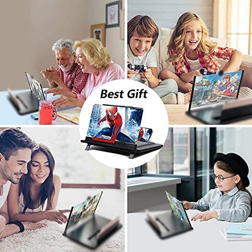 12 inch Screen Magnifier, 3D Smart Mobile Phone Screen Amplifier with Foldable Holder Stand for Any Smart Phone to Watch Your Movies and Videos, Black, F3