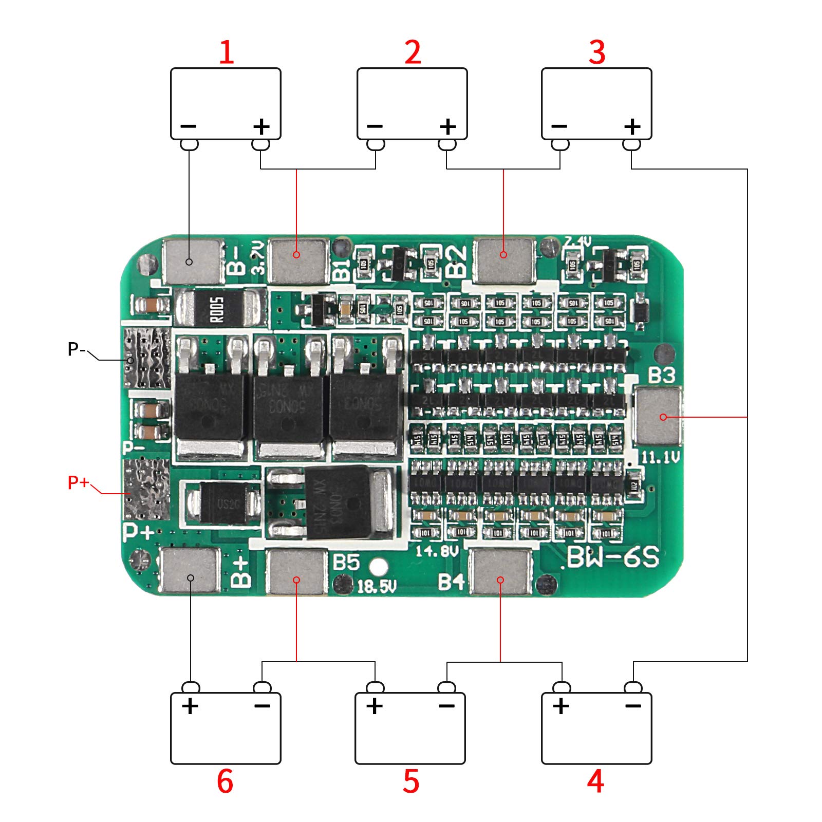 3 Pcs MELIFE 6S 15A 24V PCB BMS Battery Protection Board for Lithium 18650 Battery Packs Lipo Cell Module
