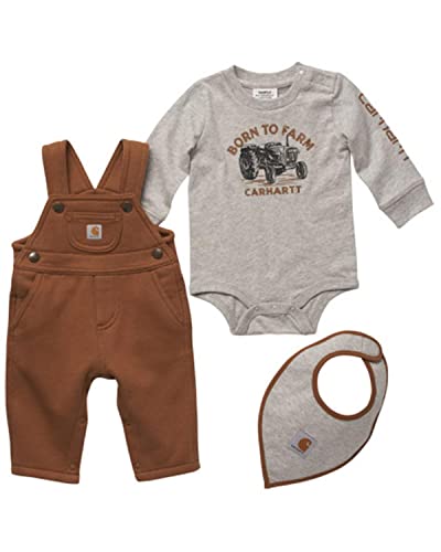 Carhartt baby boys Knit Long Sleeve Crew Neck Overall and Toddler T Shirt Set, Carhartt Brown, 24 Months US