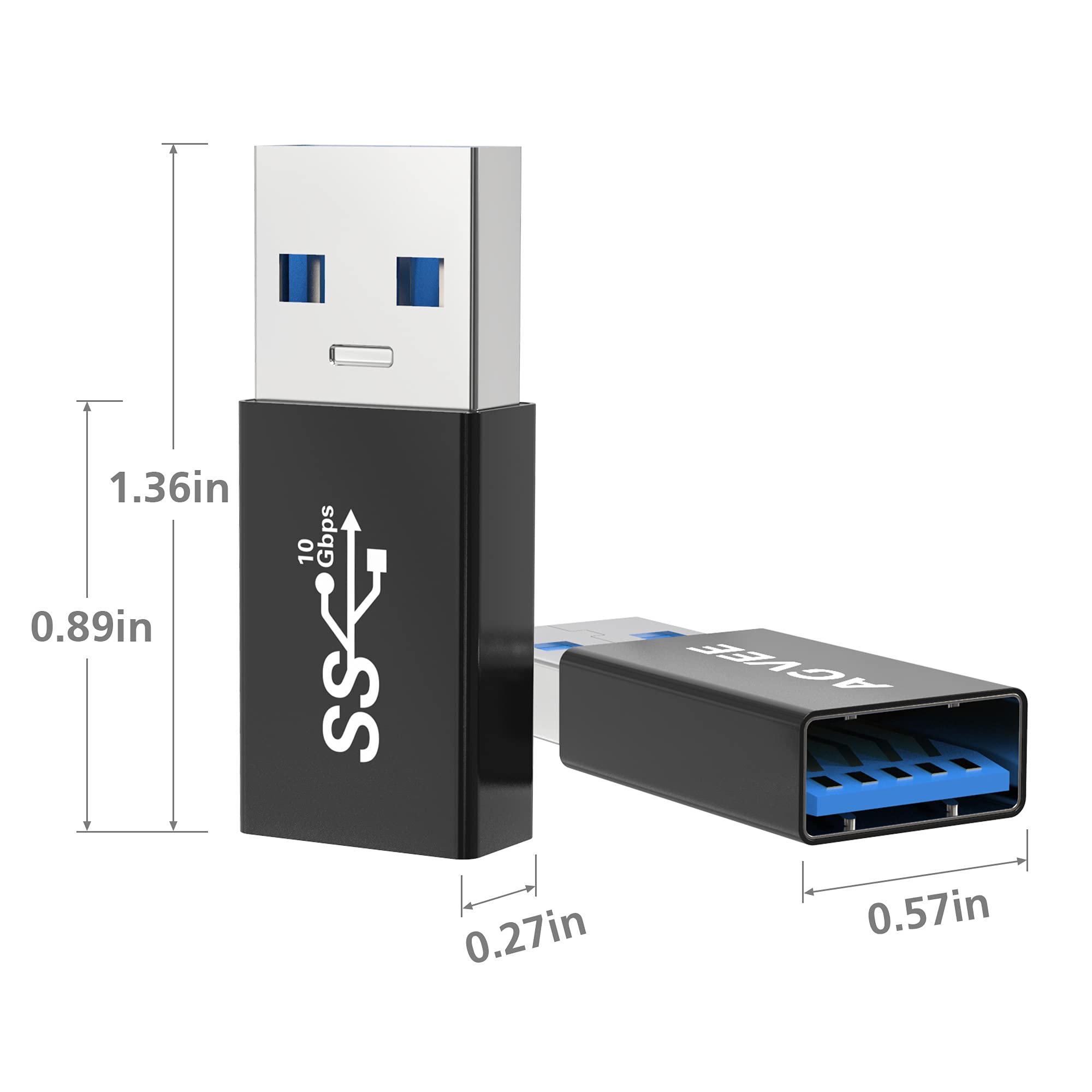 AGVEE 4 Pack USB-A 3.0 Female to USB-A Male Bidirectional Adapter, USB 3.2 Gen 1 Coupler Extender Extension Converter Connector, Black