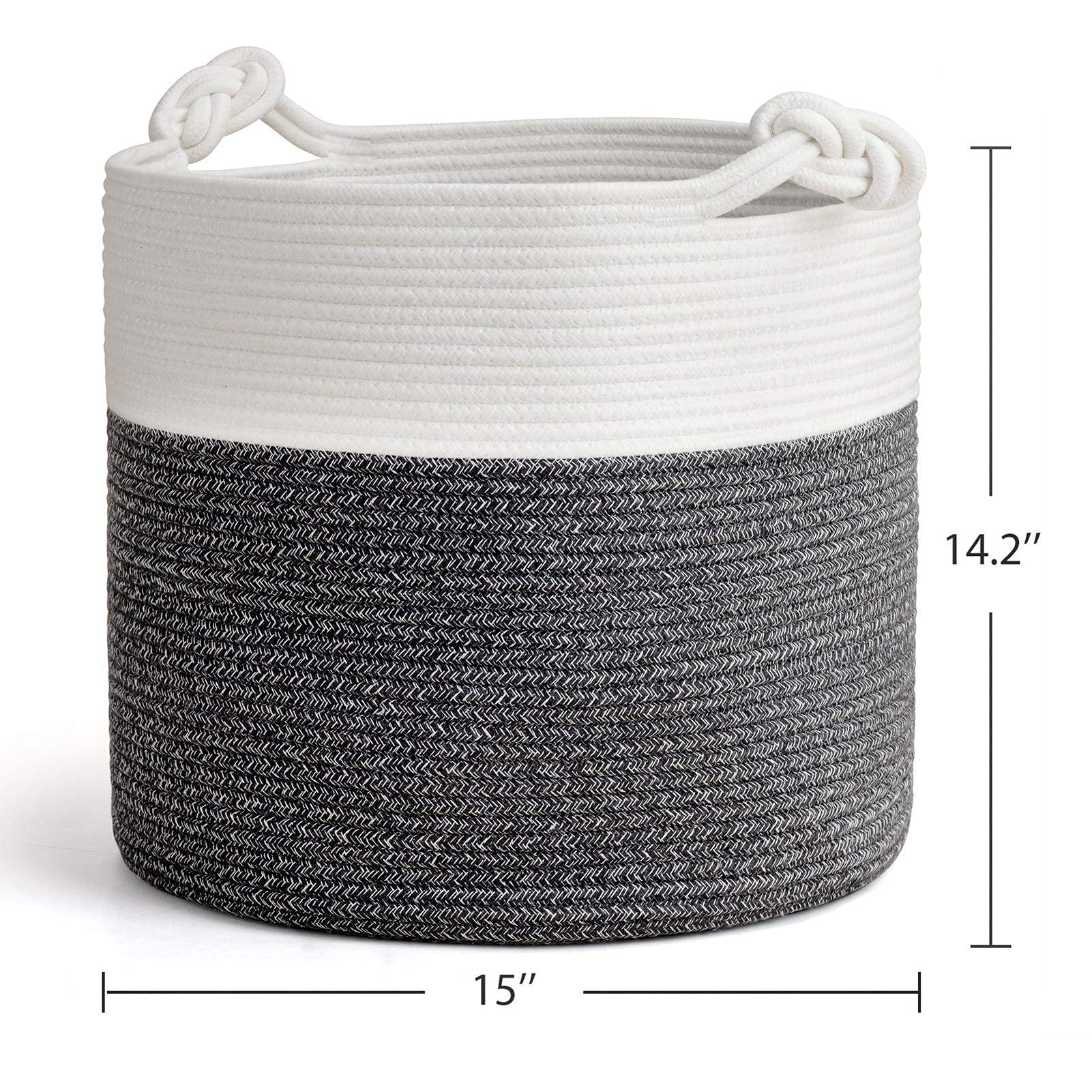 INDRESSME Grey XXXL Large Storage Basket Baby Nursery Basket and Large Woven Blanket Basket with Handles (Set of 2)