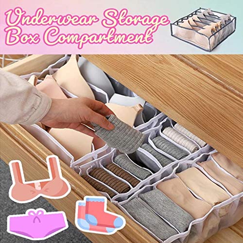 Underwear Organizer Drawer Divider 3 Set 6 7 11 Cell Foldable Underbed Closet Clothes Sorting Storage Box for Organizing Socks Lingerie Bras Ties Washable Large Capacity Combination Bins (Grey)