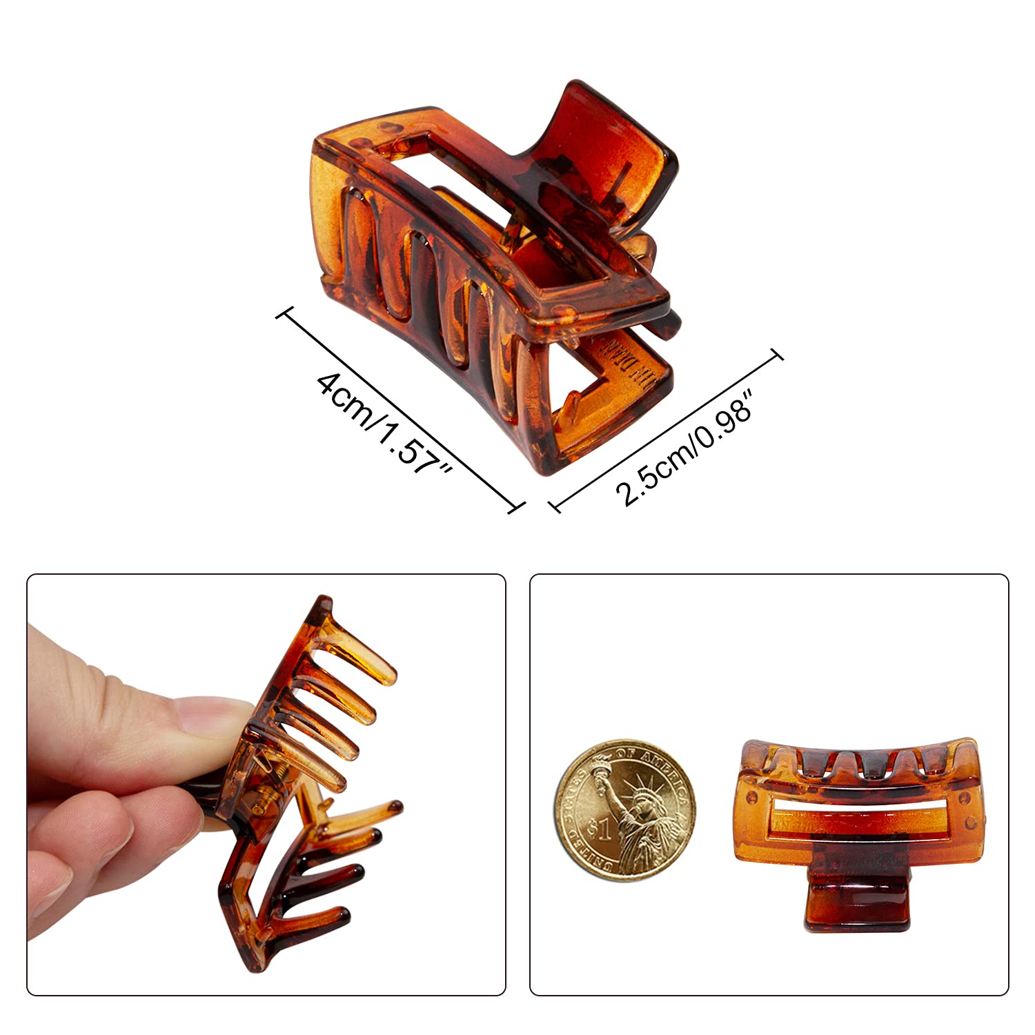 Small Tiny Claw Hair Clips for Women Girls for Thin/Medium Thick Hair, 1.5 Inch Mini Hair Jaw Clips Matte Rectangle Nonslip Clip with Gift Box (Matte+shiny color series)