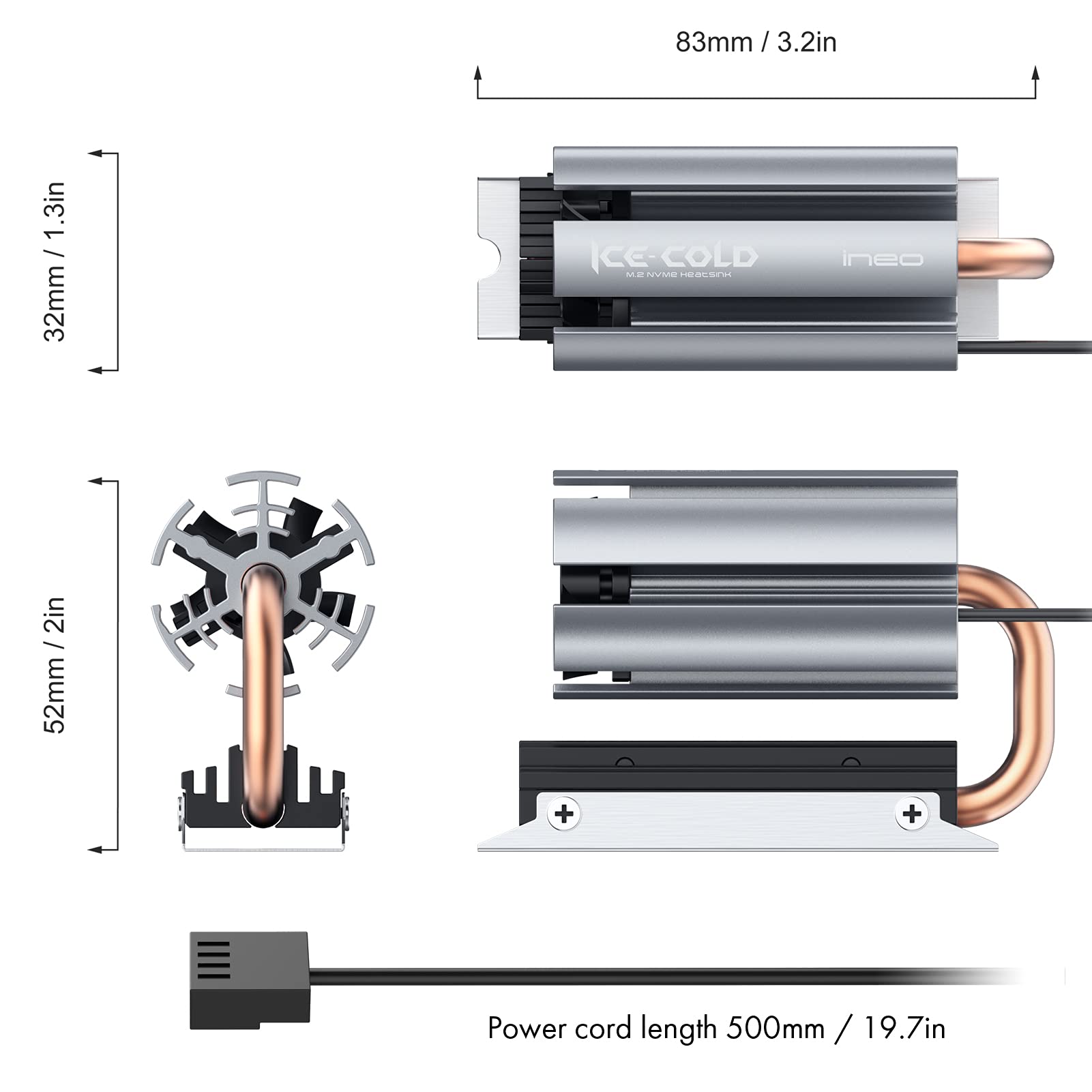 ineo M.2 2280 PCIe 5 SSD Rocket Heatsink Built with PWM Cooling Fan [M9]