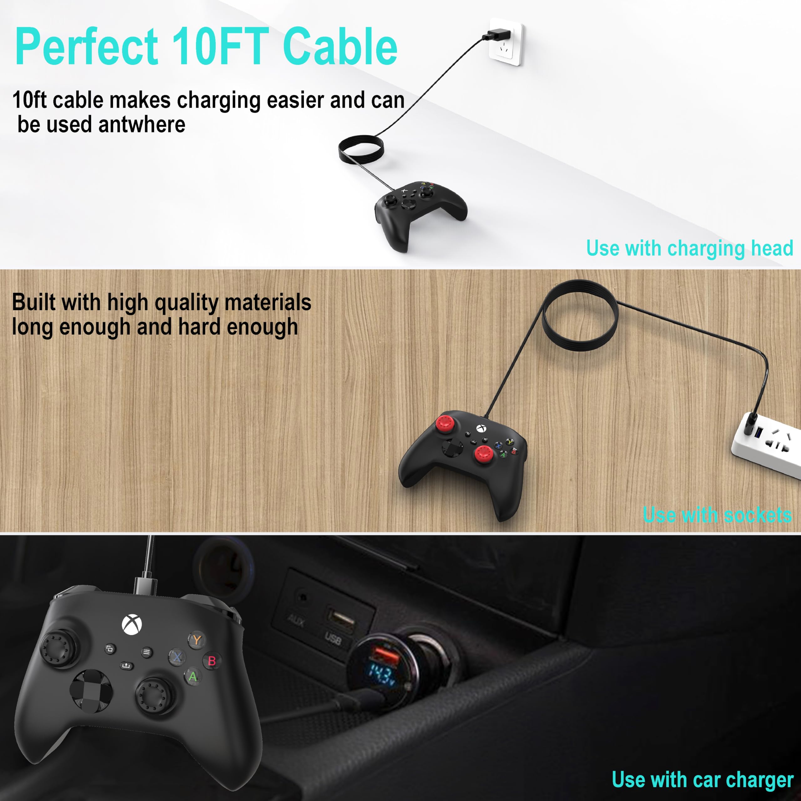 10FT/3m Fast Charging Cable for Xbox Series X S/PS5 DualSense/Switch Pro Controller,Replacement USB C Cable Charger Wire Power Cord for Nintendo Switch/Steam Deck/Samsung Galaxy S9 S8 Note 8,etc