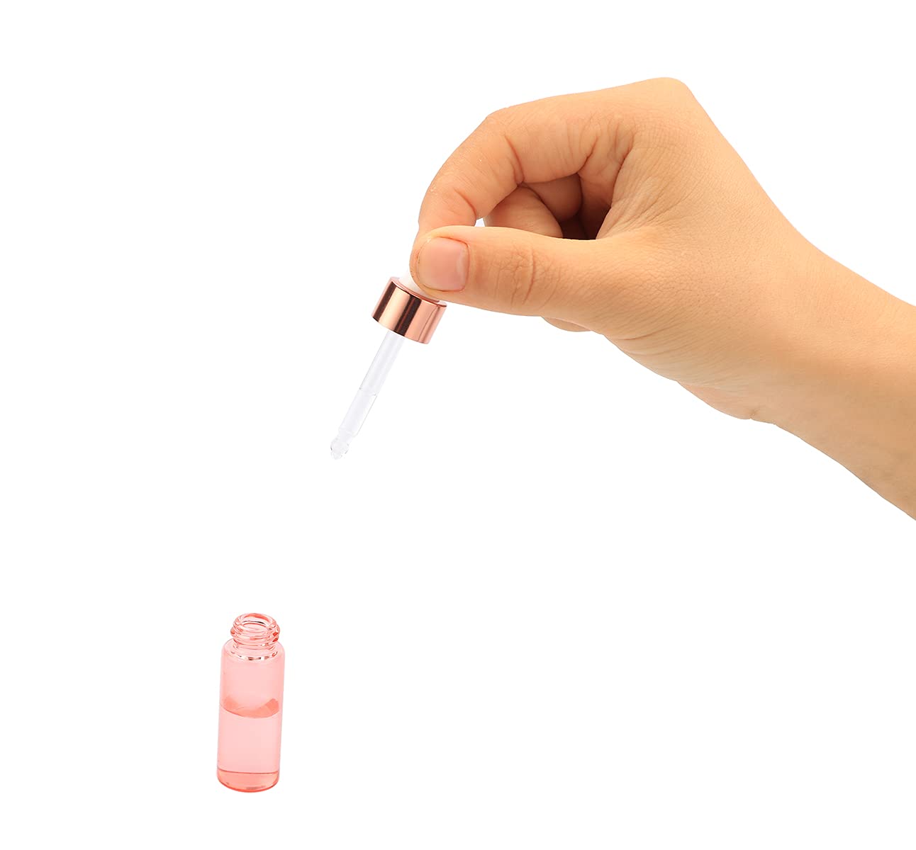 USRommaner 35 Pack,5ml Pink Glass Essential Oil Sample Dropper Bottle,Empty Glass Dropper Vials With Rose-Gold Cap,Glass Pipette Liquid Travel Perfume Holder jar Container-Pipette,Funnel,included